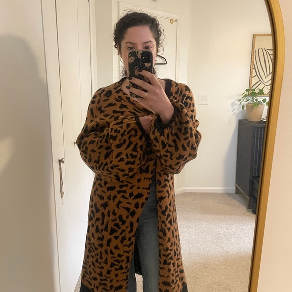 Angie | Sweaters | Angie Animal Print Duster With Balloon Sleeves ...